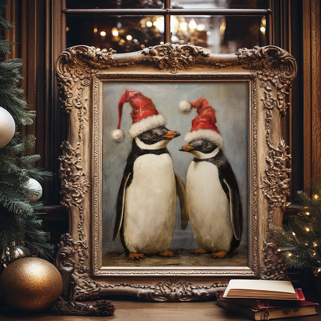 Two Penguins Christmas Wall Art Decor Poster Print - Etsy
