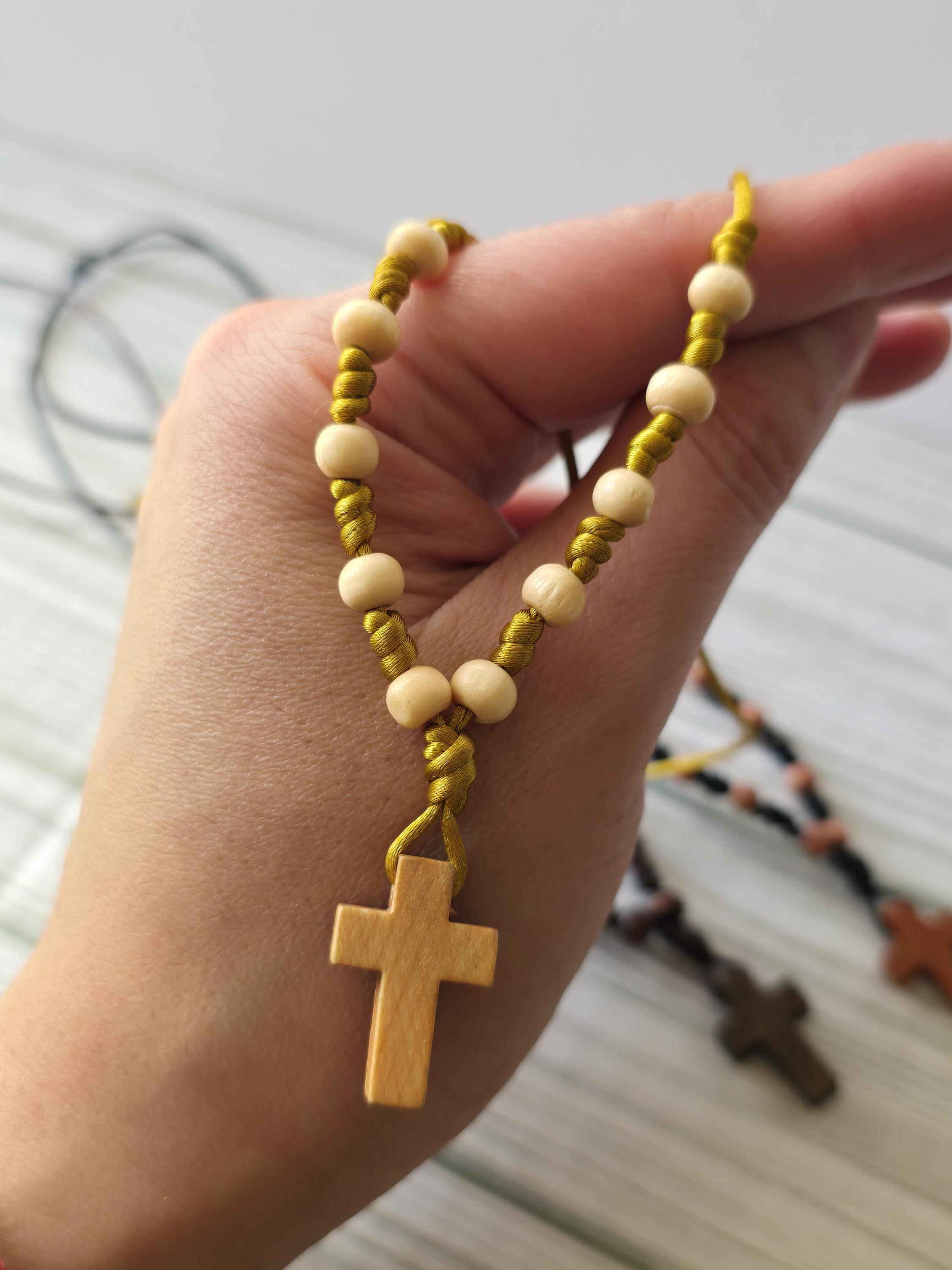 Handmade Cross Pendant With Nylon Cord / Religious Wood Cross Necklace ...