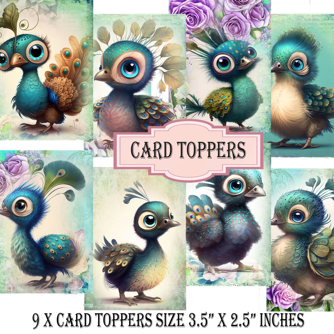 Card Toppers Cute Baby Peacocks Fantasy, Set of 9, Card Making ...