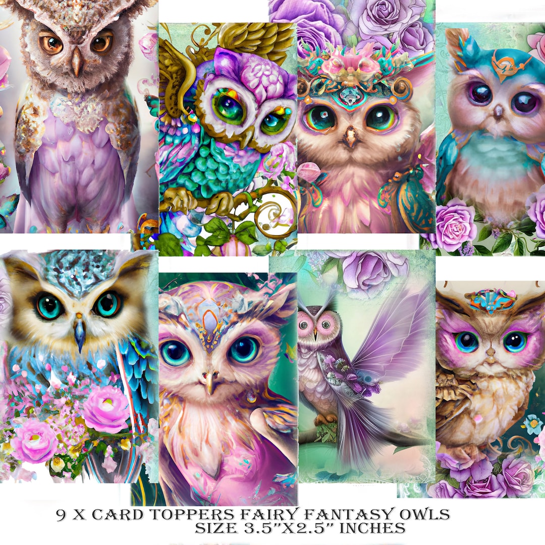 Card Toppers Fantasy Owls Fairy Owls Cardmaking Scrapbooking Kids Craft Owls Tags Junk Journal ...