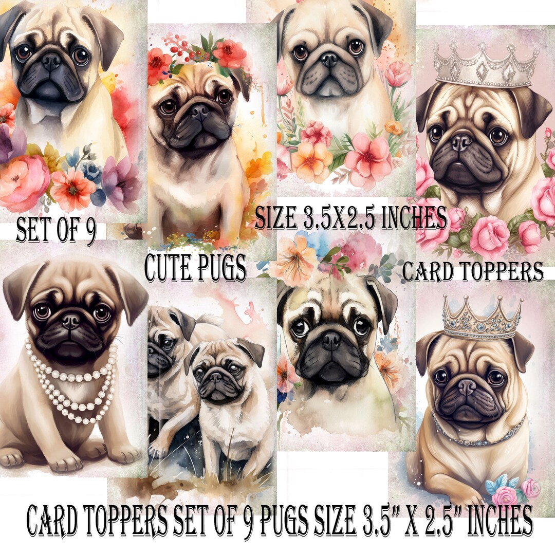 Card Toppers Cute Puppy Pugs, Card Making, Pug Scrapbooking, Dogs ...