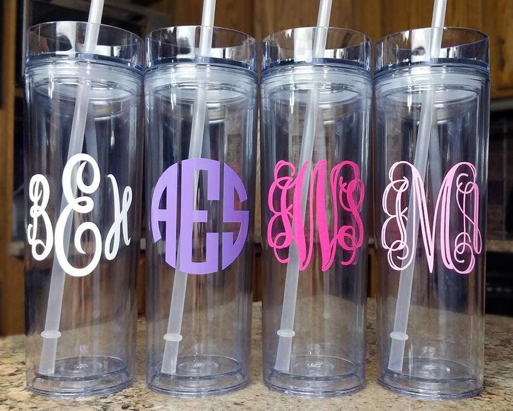 Monogram Tumbler Monogram Cup Clear Tumbler 16 oz Skinny | Etsy