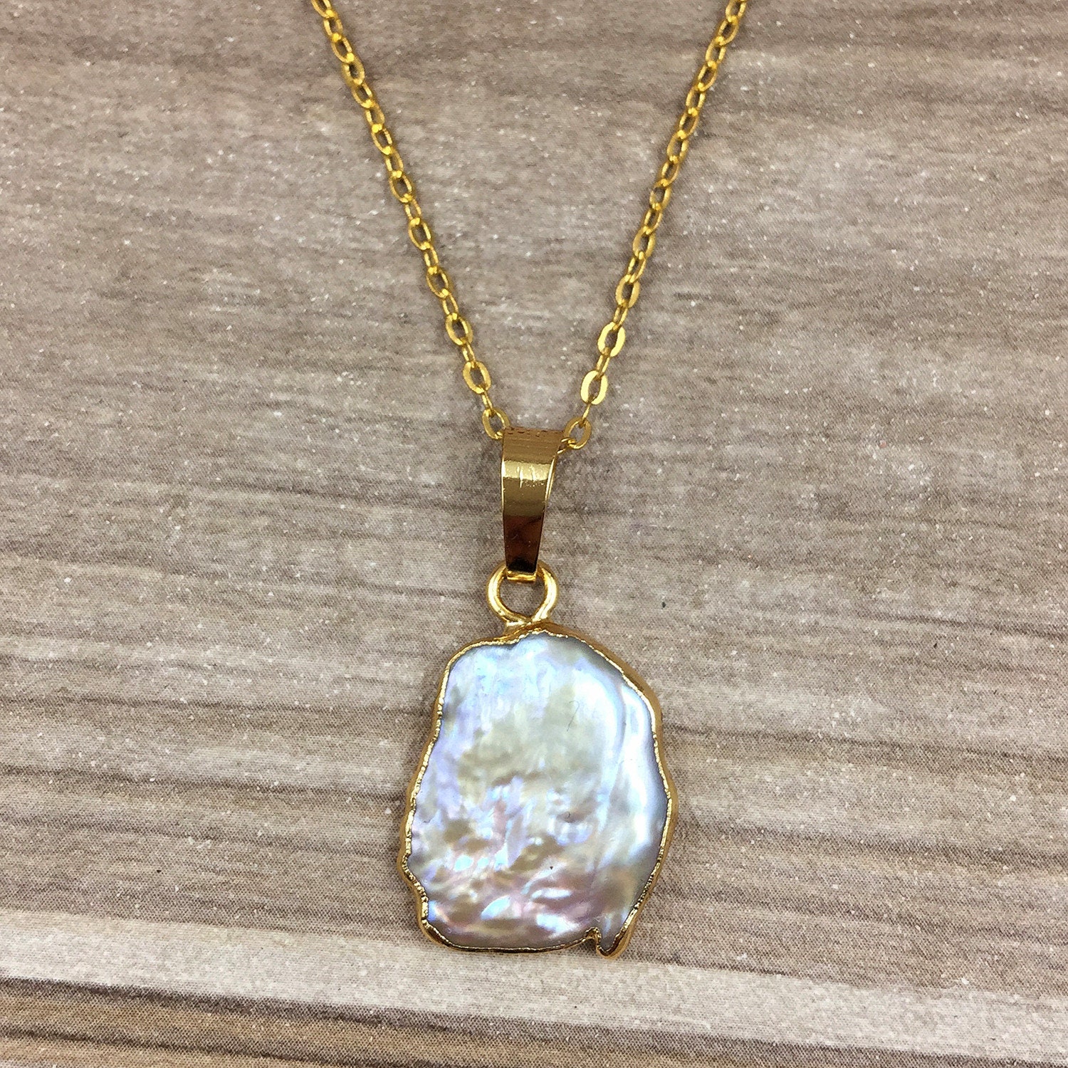 Mother of Pearl Shell Pendant With Gold Electroplated Edge | Etsy