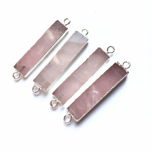 Polished Rose Quartz Rectangle Connector // Pink Stone Healing - Etsy