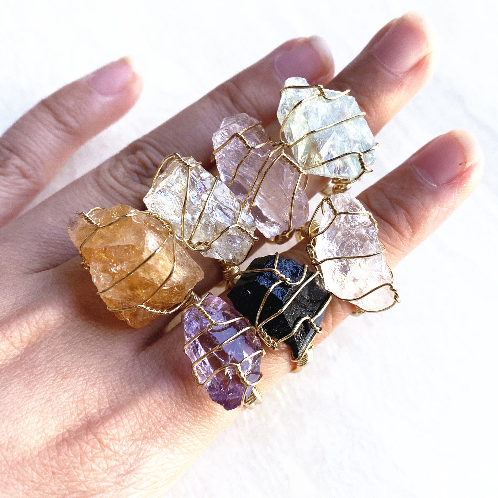 Raw Gemstone Ring // Natural Healing Crystal Quartz Band Rings - Etsy