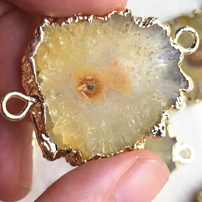 Mystical Yellow Geode Slice Druzy Crystal Gemstone With 24k ...