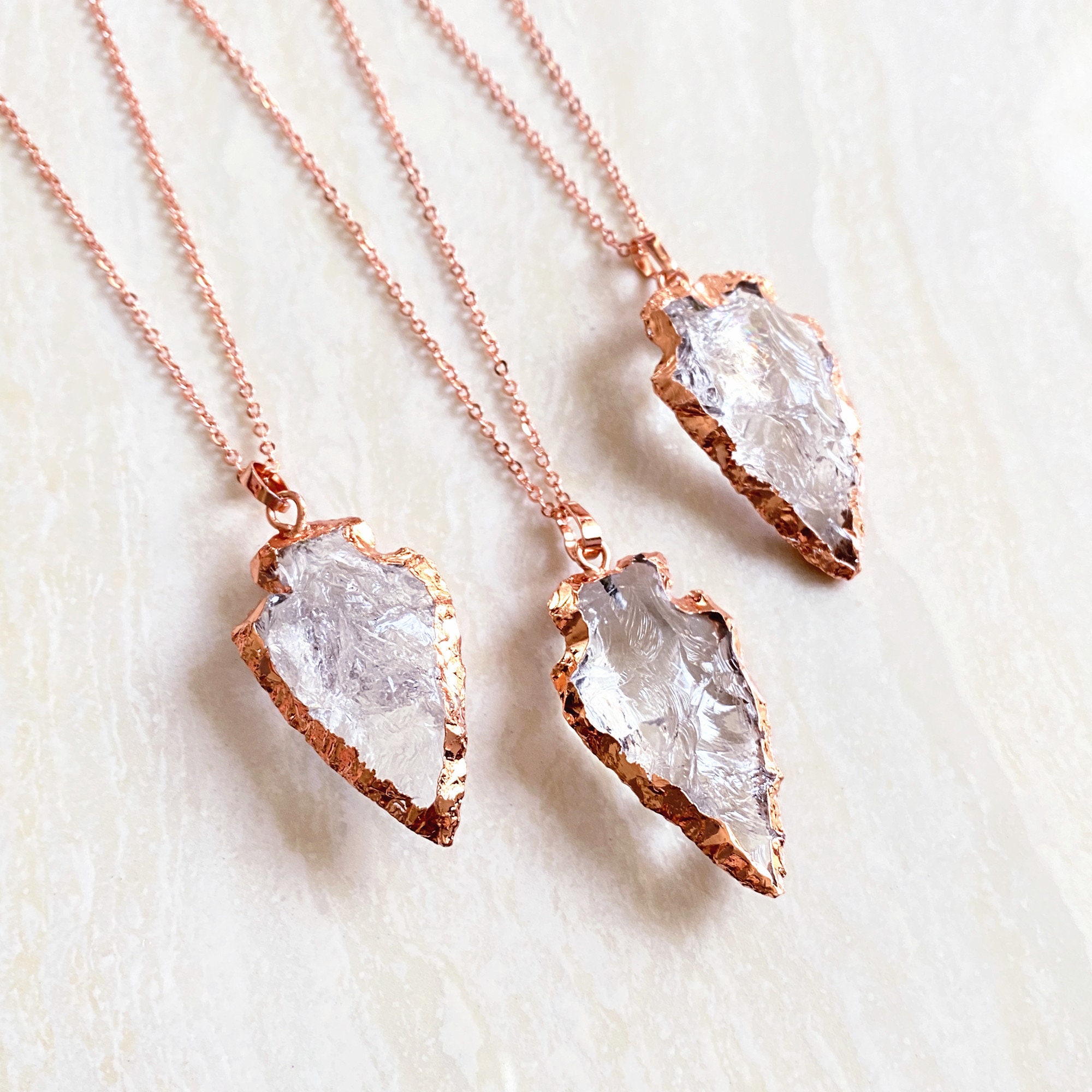 Rock Crystal Quartz Arrowhead Pendant in Rose Gold Plated, Clear ...