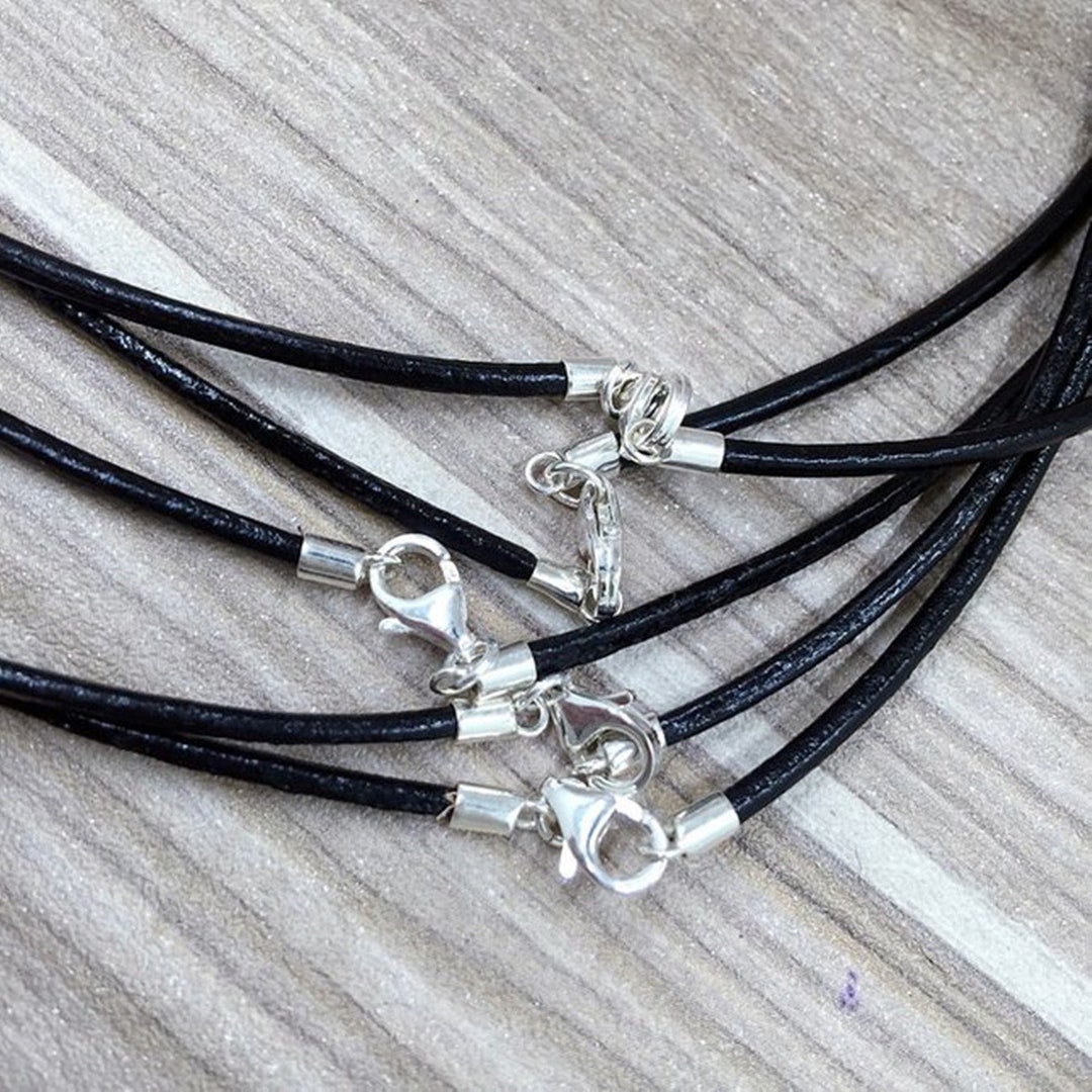 5pcs 925 Sterling Silver Jewelry Components Lots Necklace Black Leather ...