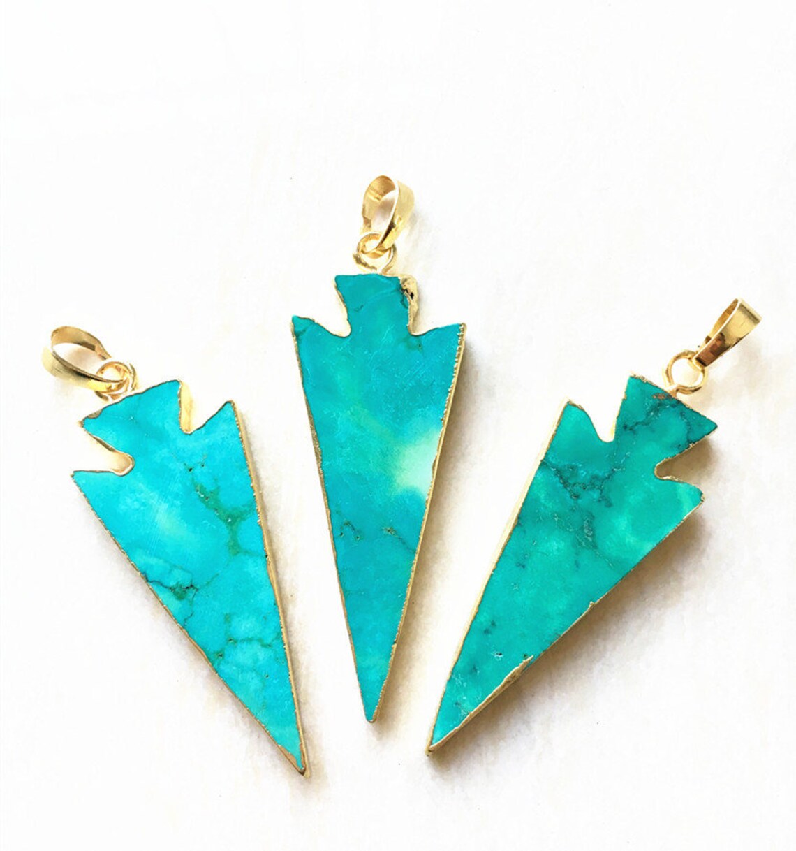 Blue Turquoise Arrowhead Pendant // Gold Turquoise Necklace // | Etsy