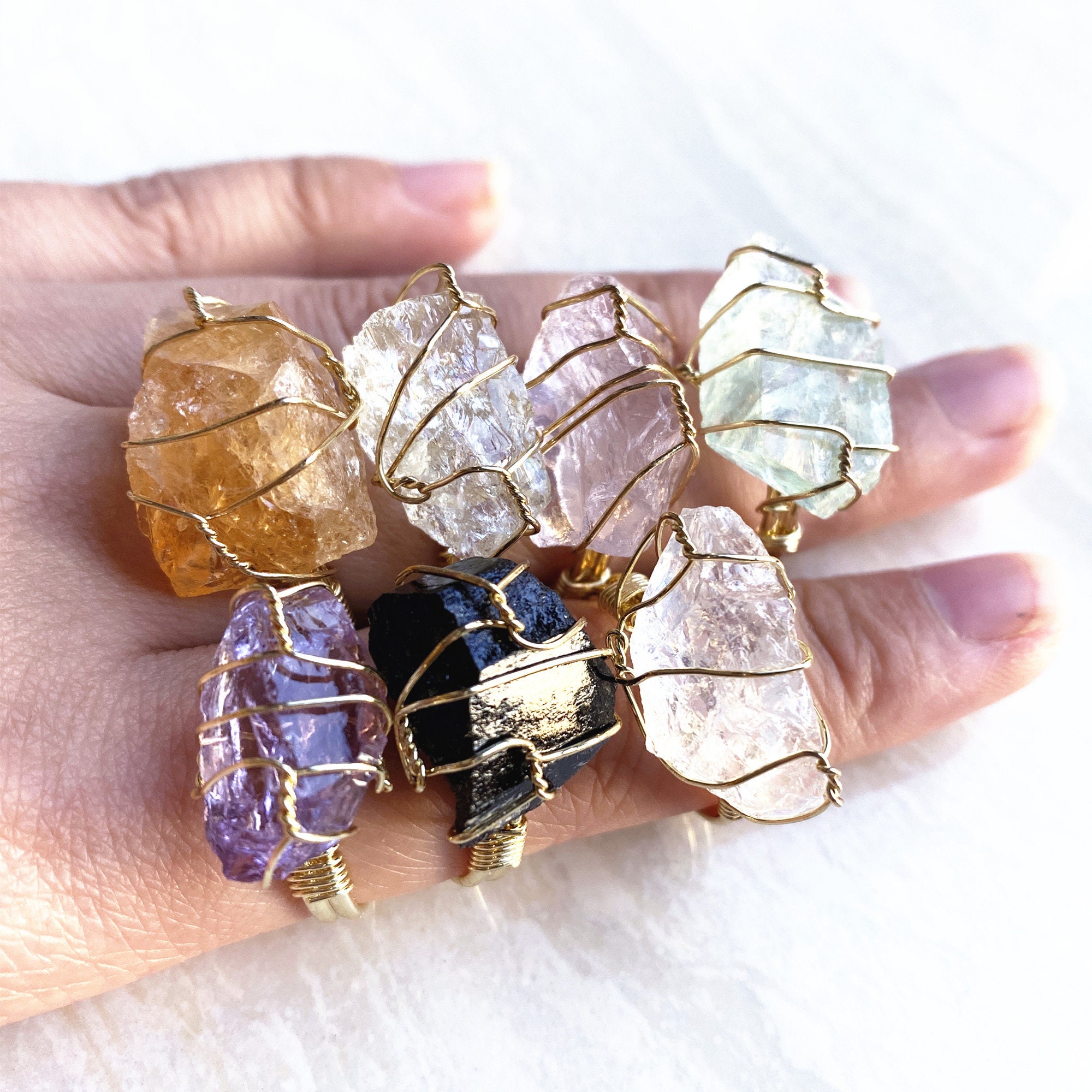Raw Gemstone Ring // Natural Healing Crystal Quartz Band Rings | Etsy