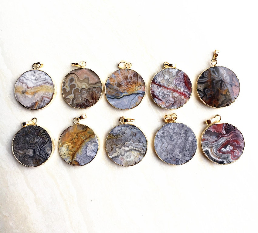 Colorful Agate Round Pendant Necklace // Large Beautiful | Etsy