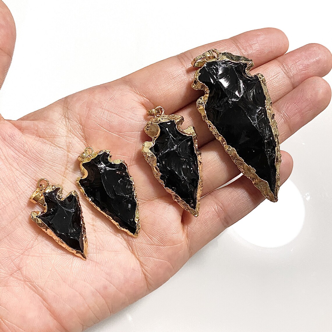 SALE Black Agate Arrowhead Shaped Pendant Necklace Charm With - Etsy