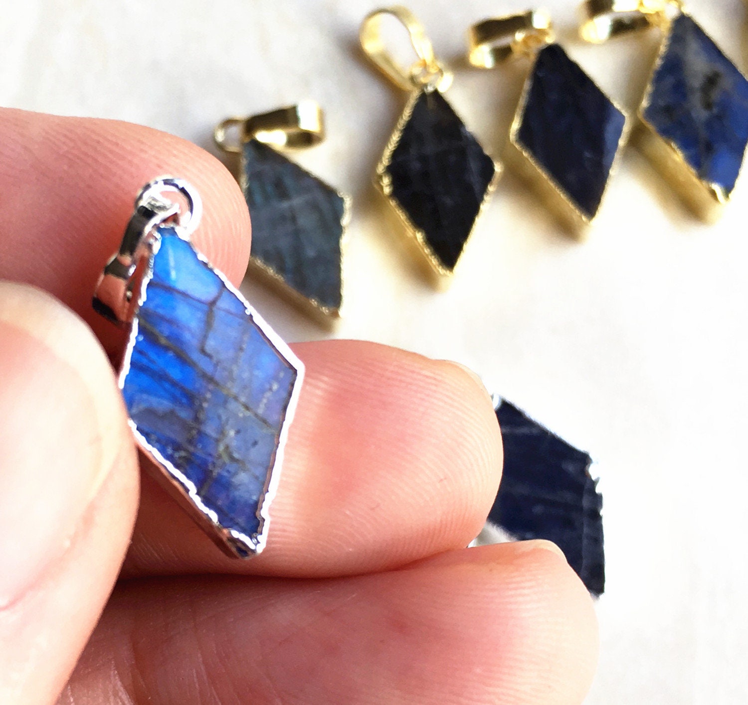 NEW Labradorite Stone Crystal Pendant with Gold Electroplated | Etsy