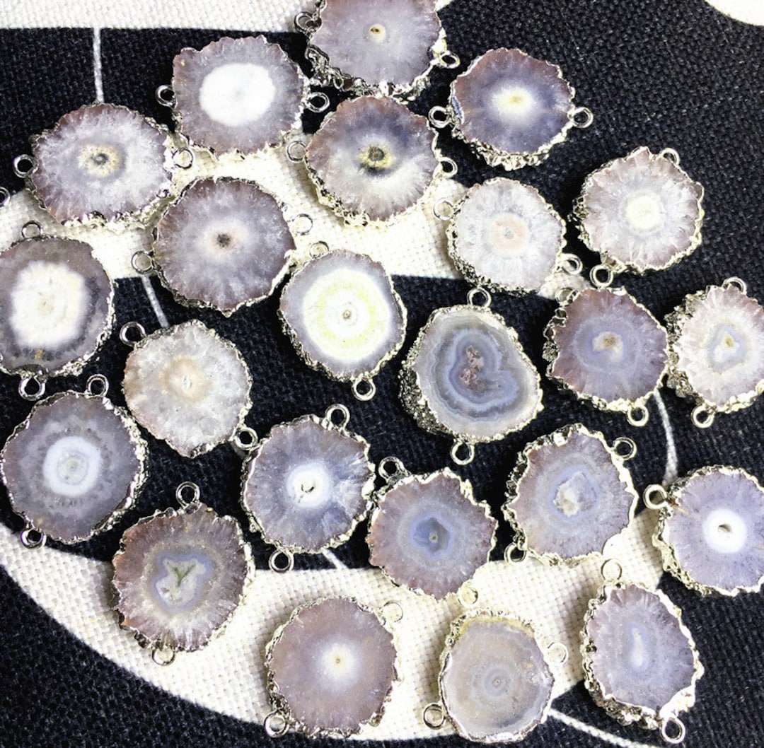 Mystical White Geode Slice Druzy Crystal Gemstone With Silver Plated ...