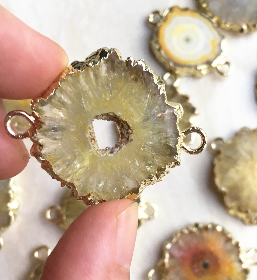 Mystical Yellow Geode Slice Druzy Crystal Gemstone With 24k ...