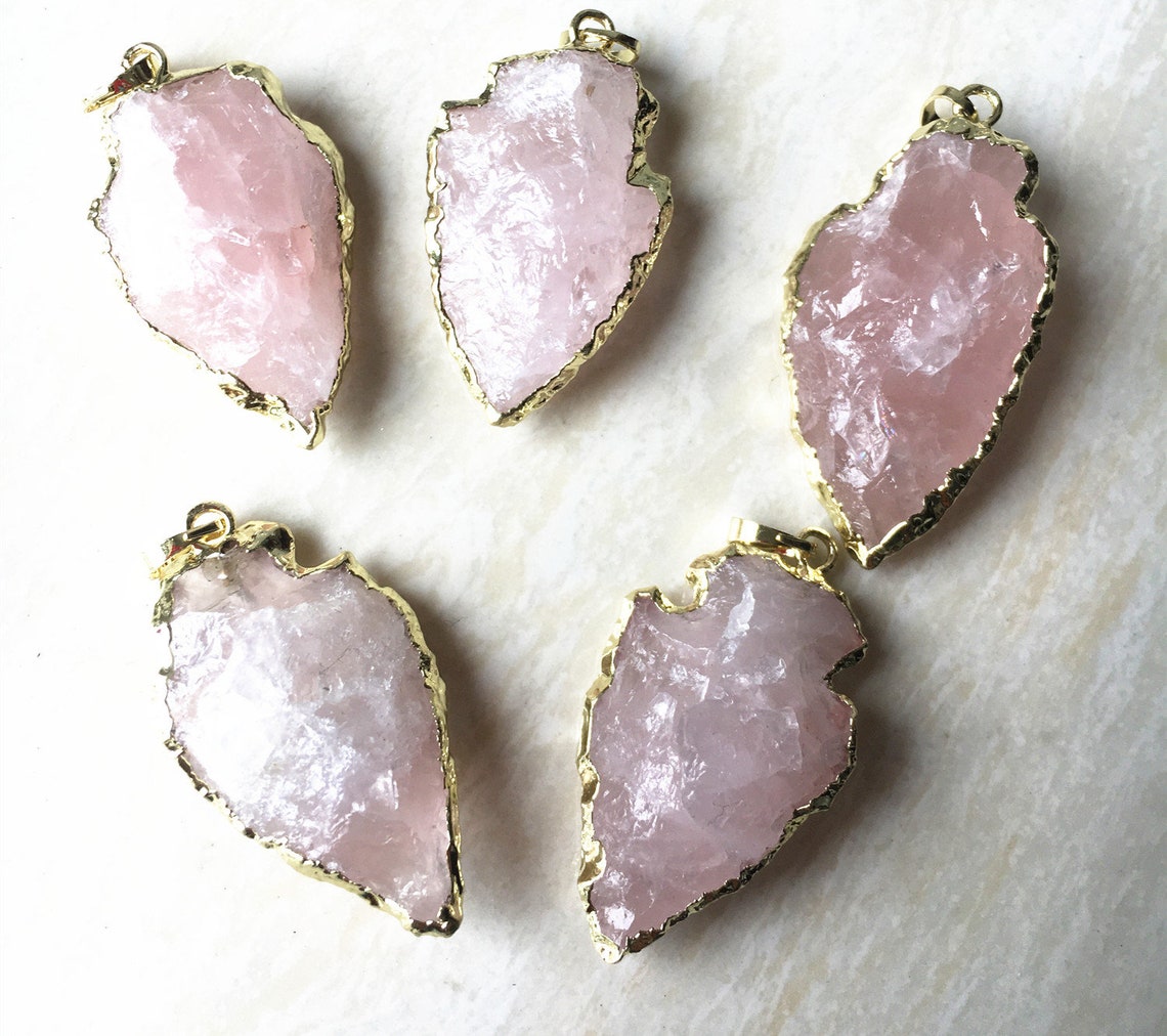 Wholesale Rose Quartz Crystal Arrowhead Pink Stone Arrow Head Pendant ...