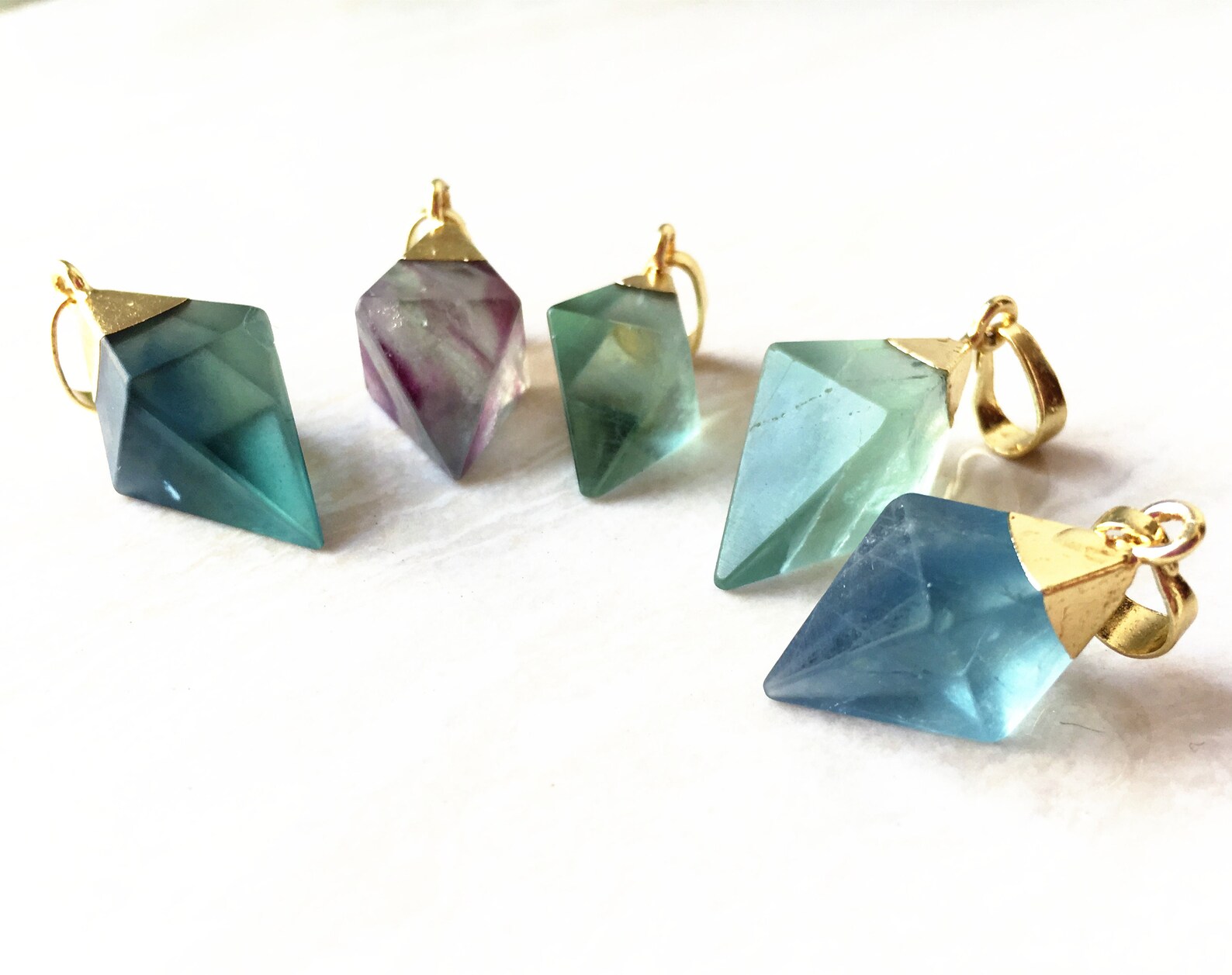 Rainbow Fluorite Crystal Quartz Charm Pendant With Gold Electroplated ...