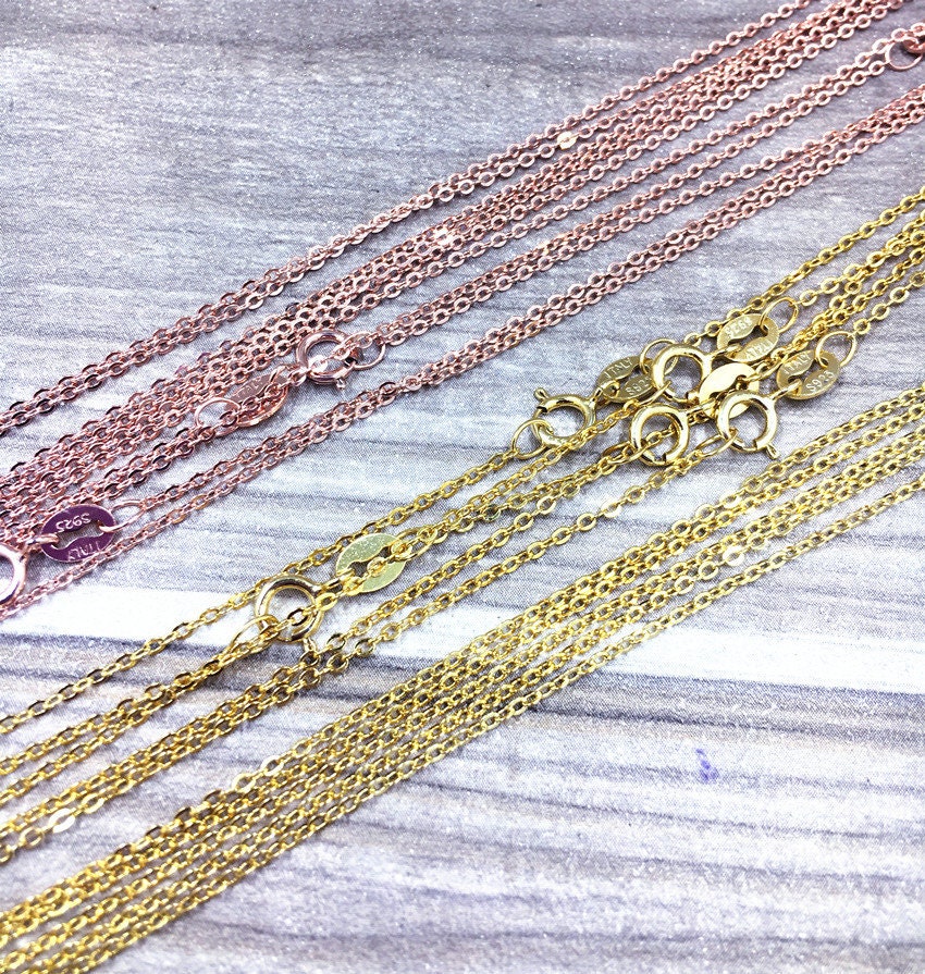 925 Sterling Silver Chain Necklaces 18 inches with Gold | Etsy