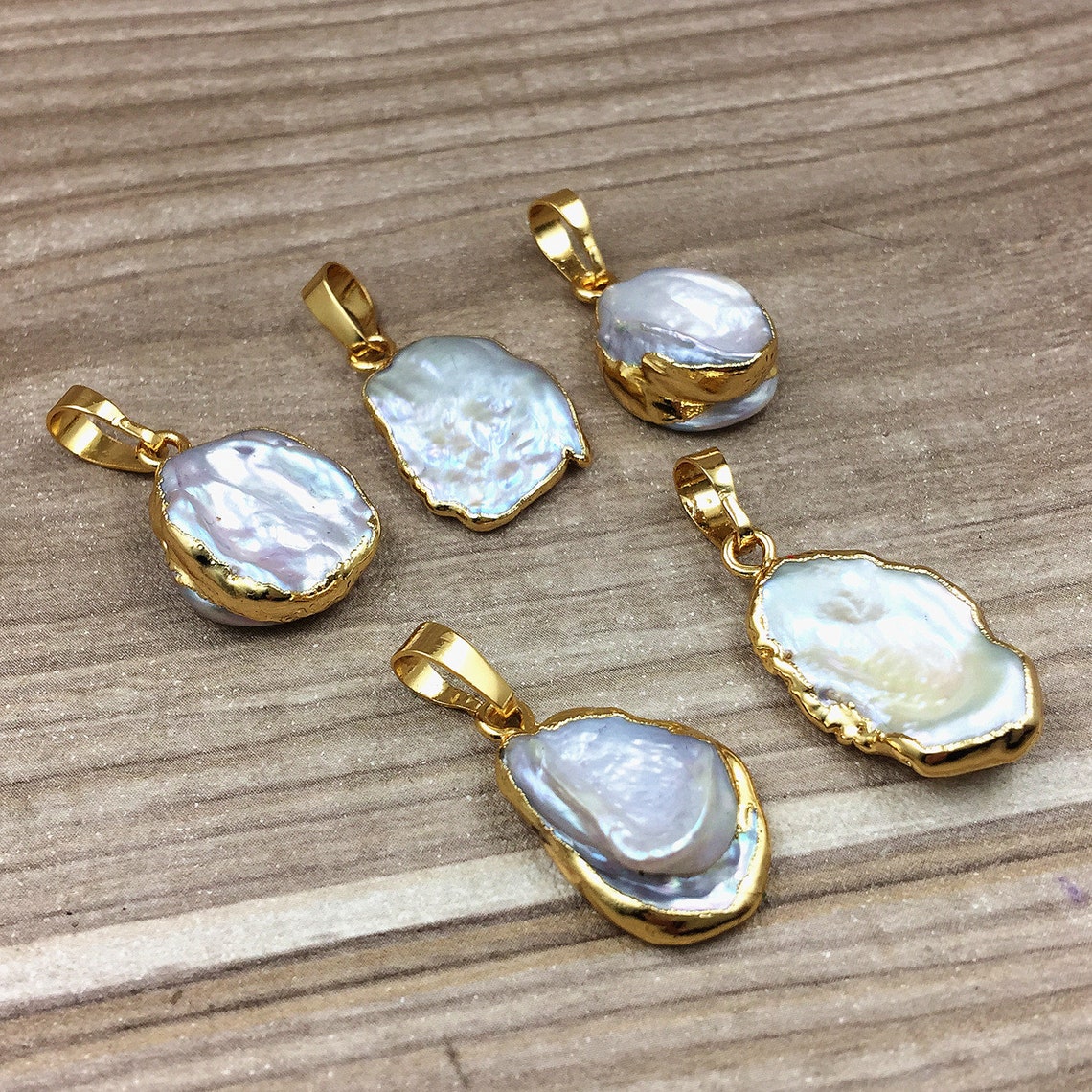 Mother of Pearl Shell Pendant With Gold Electroplated Edge | Etsy