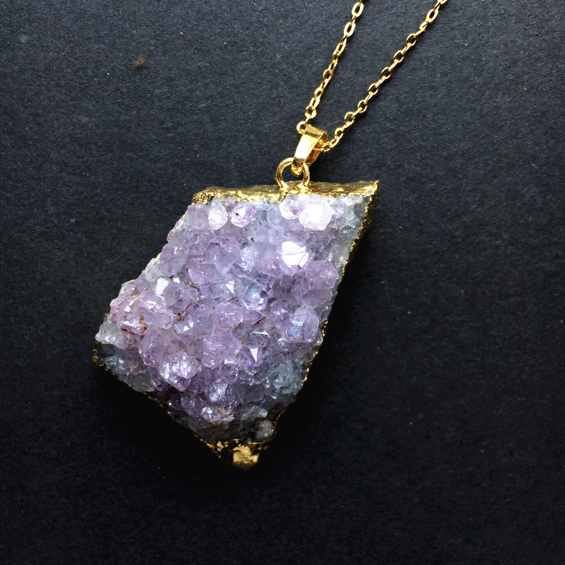 Raw Amethyst Necklace Gold Amethyst Druzy Natural Amethyst - Etsy
