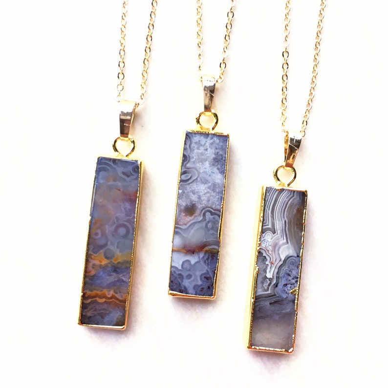 Colorful Lace Agate Rectangle Bar Pendant Necklace // Lace | Etsy