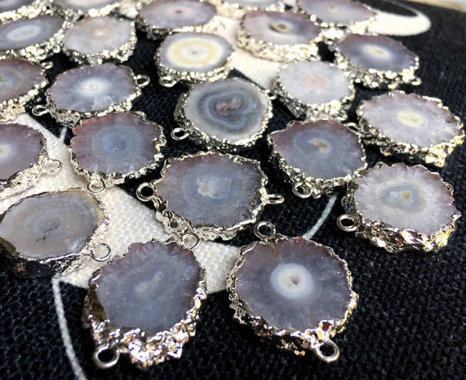 Mystical White Geode Slice Druzy Crystal Gemstone With Silver Plated ...