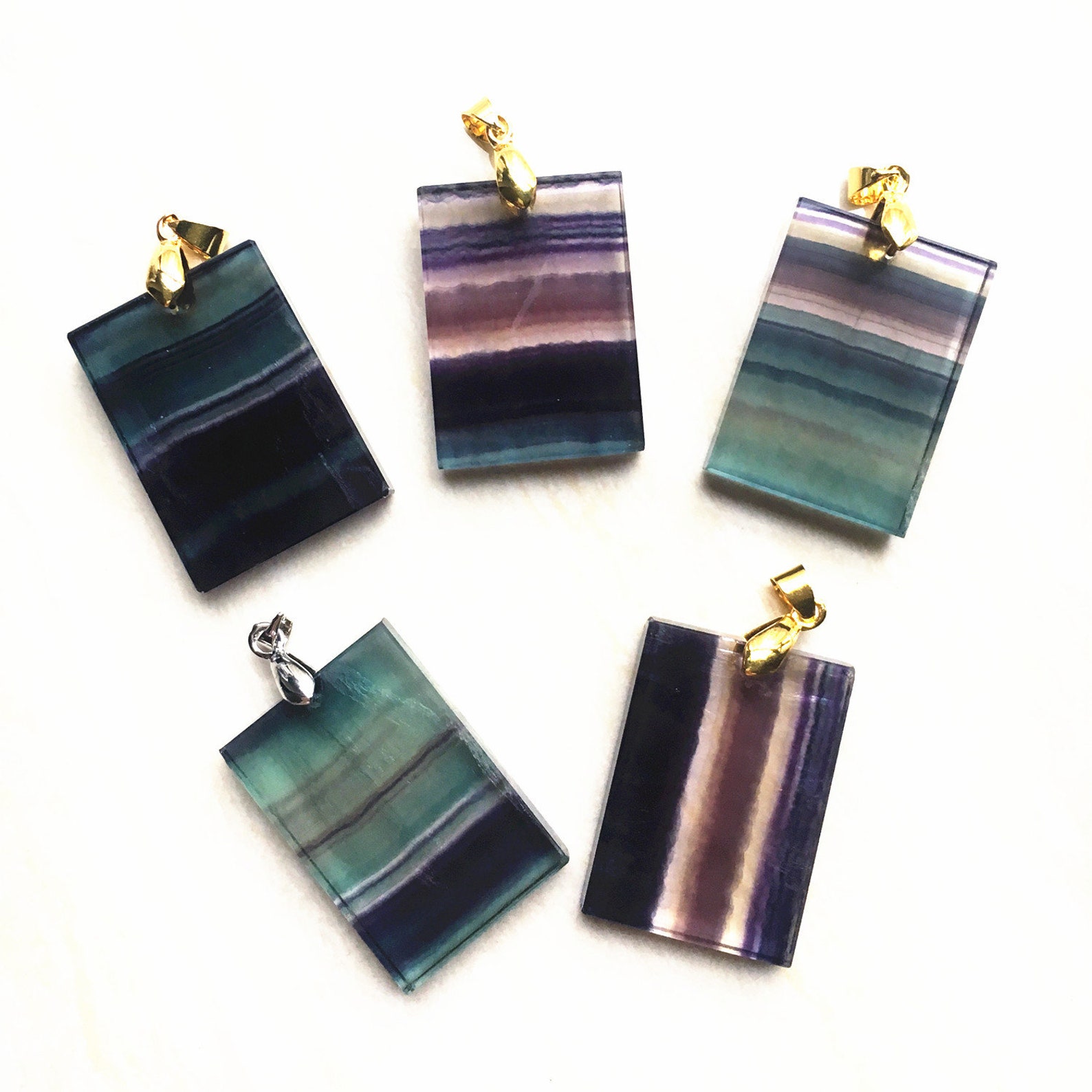 Fluorite Pendant Necklace Rainbow Fluorite Stone Slice - Etsy