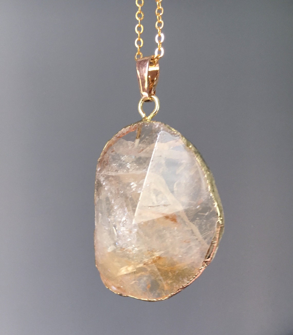 Natural Citrine Point Pendant Necklace // Gold Citrine Druzy | Etsy