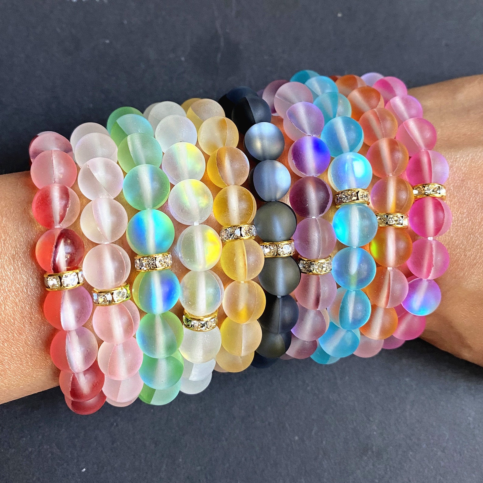 10 Colors for Choose, Mermaid Aura Glass Beaded Bracelets, 10MM Frosted ...