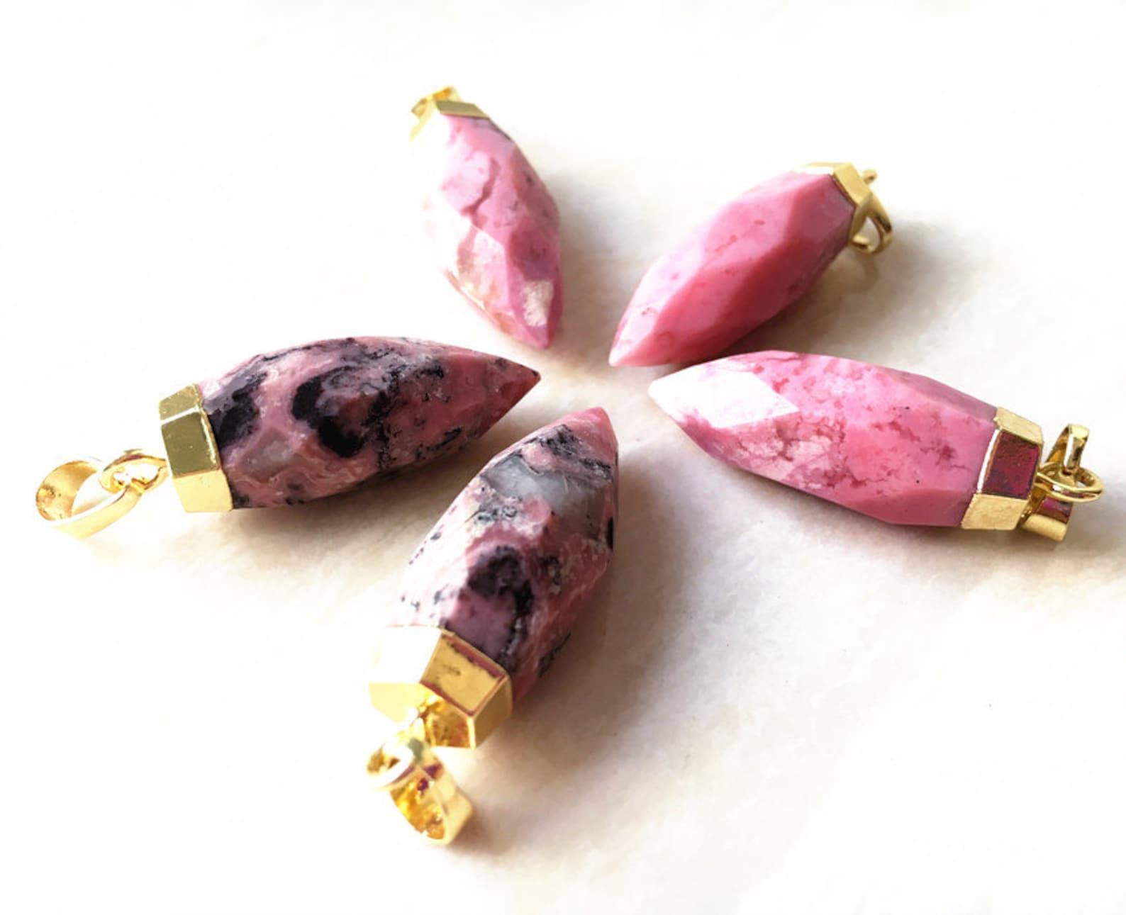 Natural Faceted Rhodonite Stone Pendant // Rose Stone Gemstone Point ...