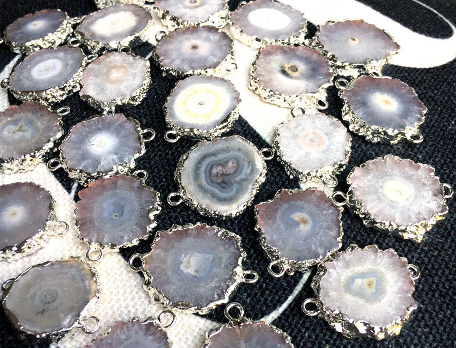 Mystical White Geode Slice Druzy Crystal Gemstone With Silver Plated ...