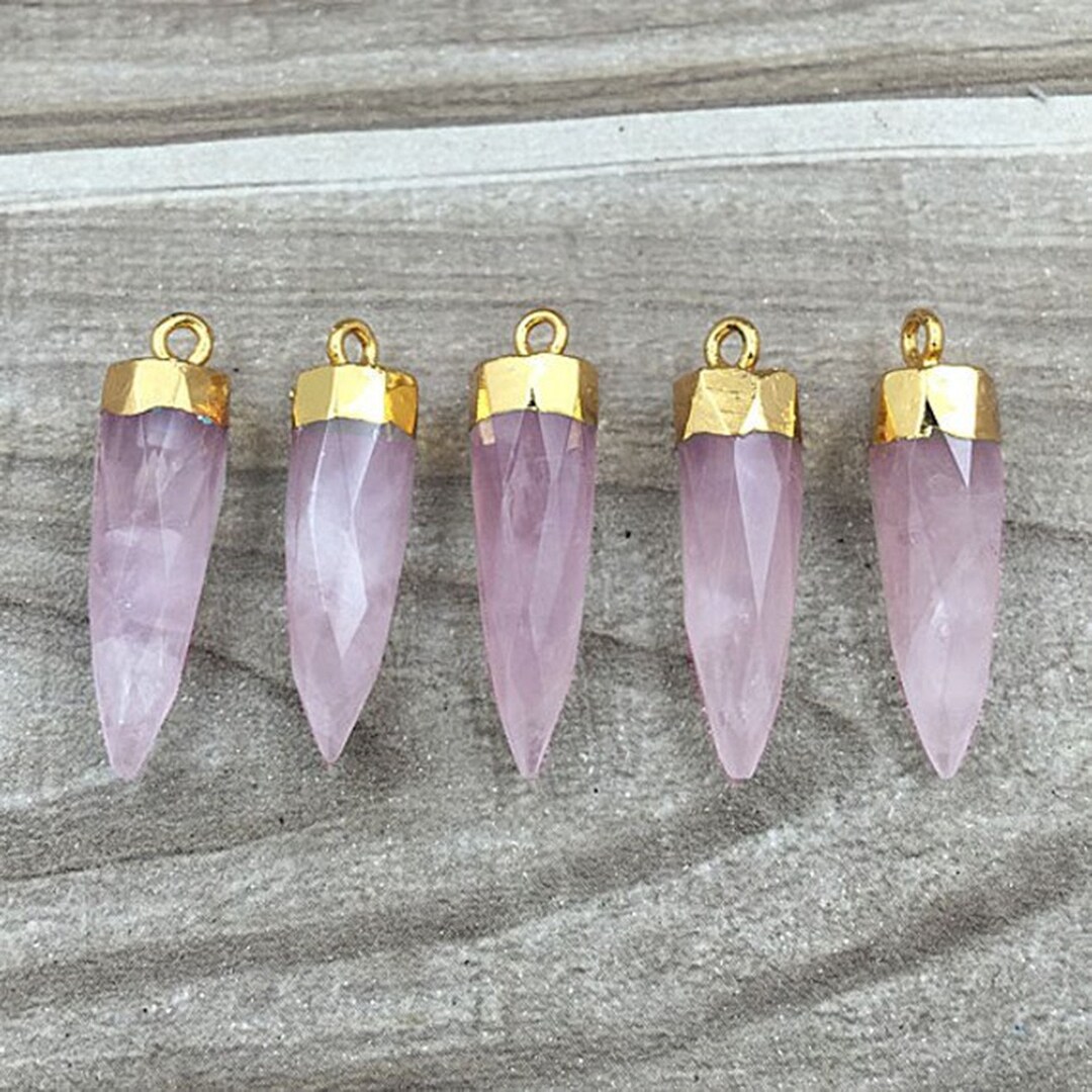 Natural Rose Quartz Petite Spike Point Pendant With 24k Gold ...