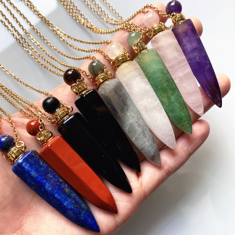 Healing Crystals Quartz Hexagon Prism Bottle Pendant Necklace, Long ...