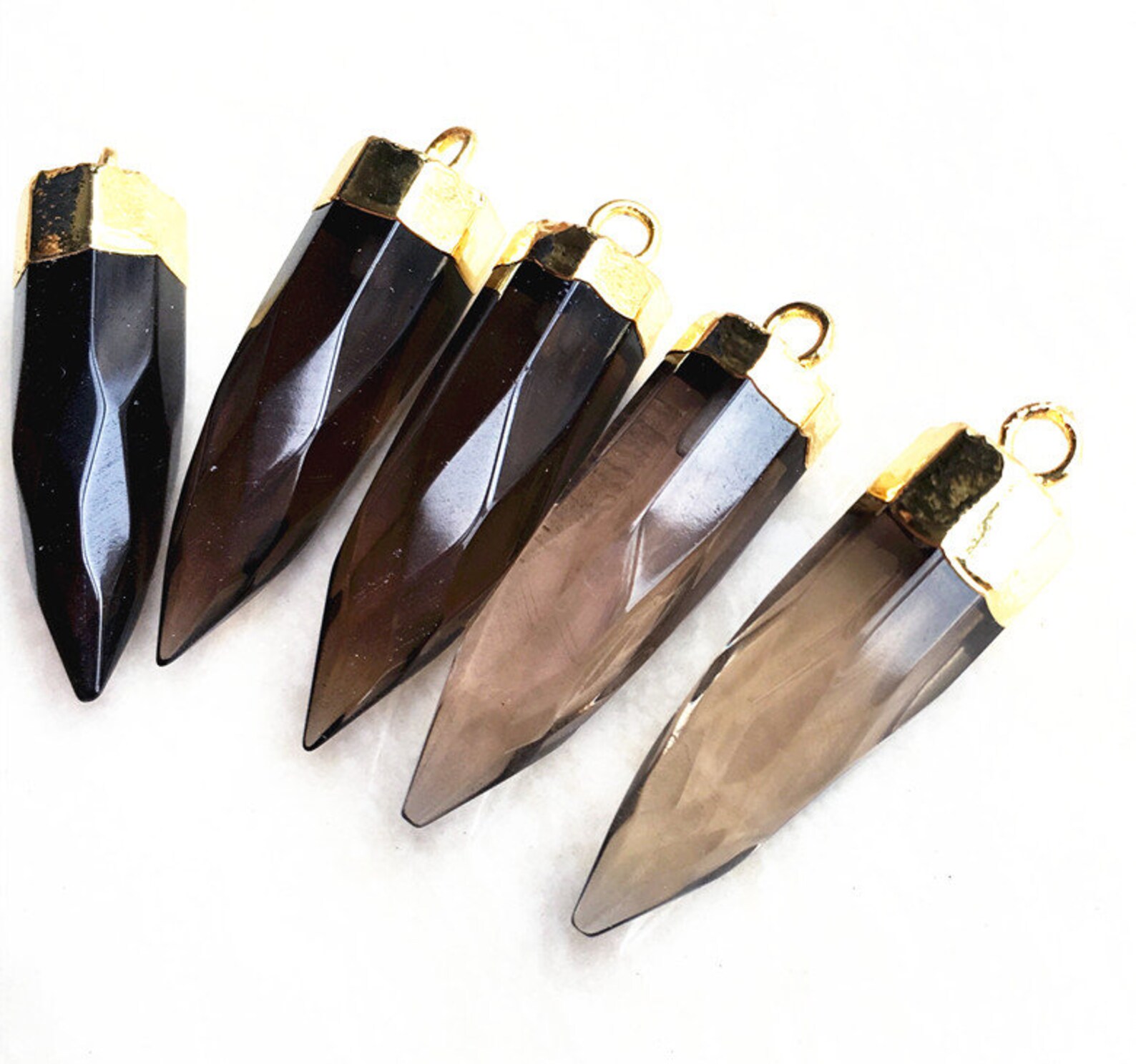 Natural Smoking Quartz Petite Spike Point Pendant Charm With 24k Gold ...