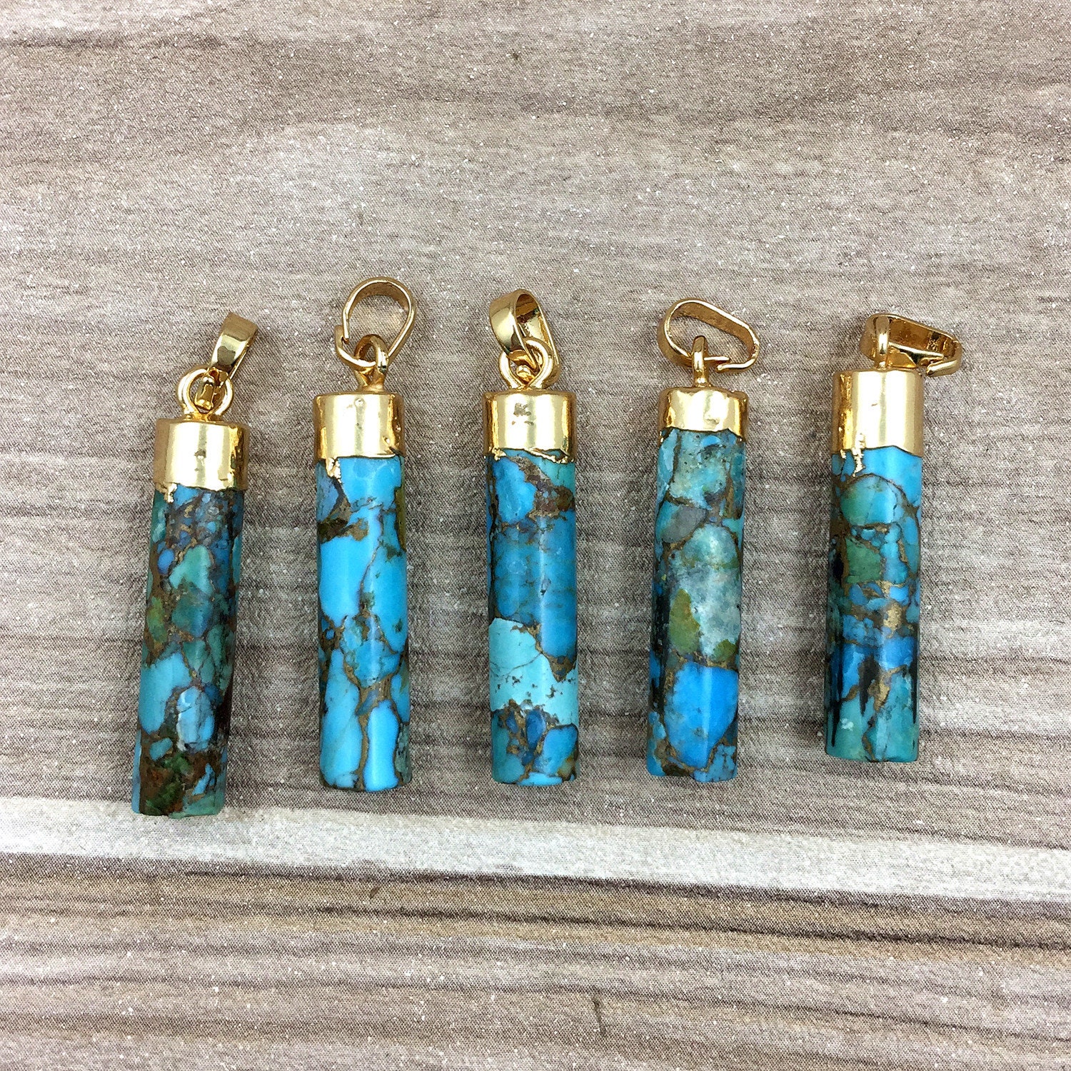 Blue Turquoise Pendant // Gold Turquoise Gemstone Pendant // | Etsy