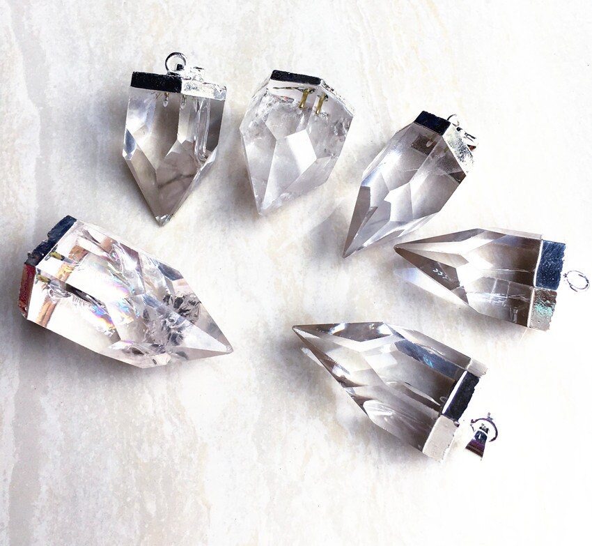 Natural Crystal Quartz Petite Spike Charm Pendant With Silver - Etsy