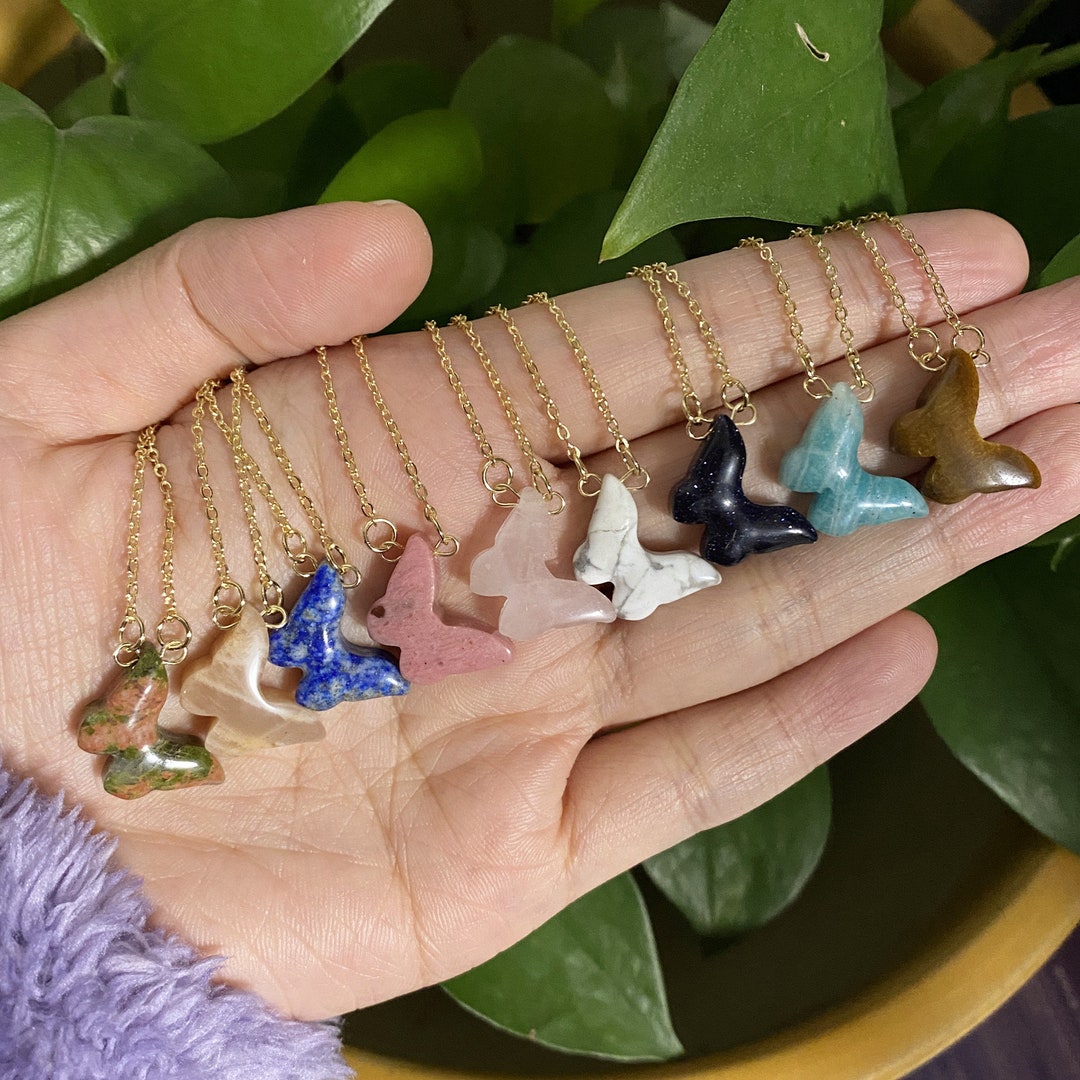 Butterfly Gemstone Necklace, Gold Plated Crystal Quartz Healing Stone ...
