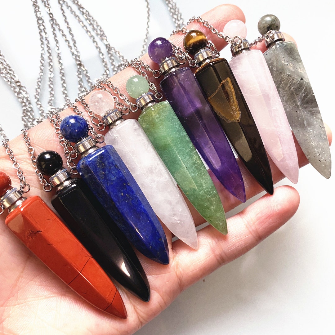 Healing Crystals Quartz Hexagon Prism Bottle Pendant Necklace, Long ...