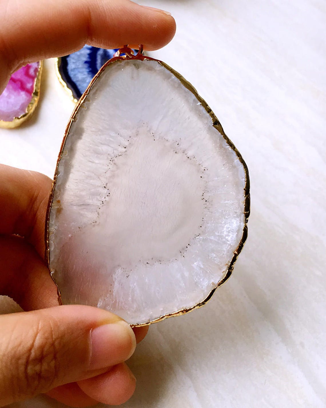 ON SALE Large Geode Agate Slice Druzy Pendant with Gold Plated | Etsy