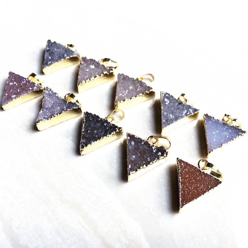Mixed Colorful Sparkly Agate Druzy Triangle Charm Pendant With Gold ...