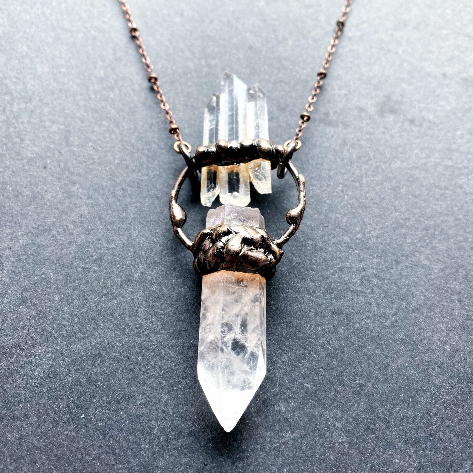 Natural Rock Quartz Point Pendant Necklace With Antique Rose - Etsy