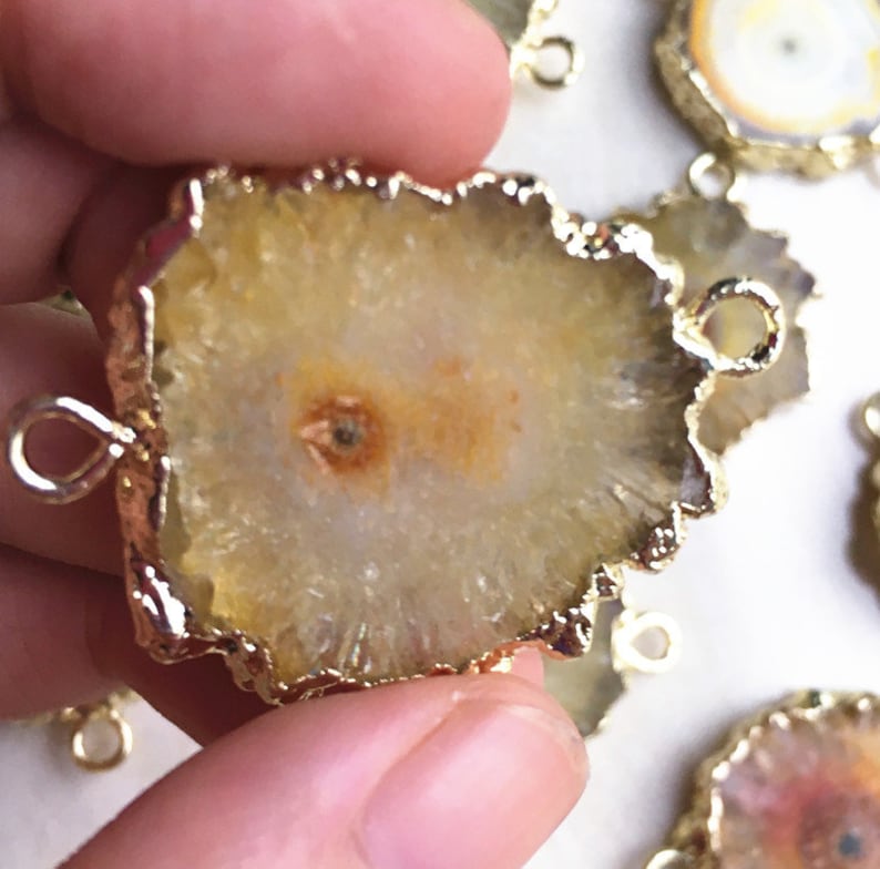 Mystical Yellow Geode Slice Druzy Crystal Gemstone With 24k ...