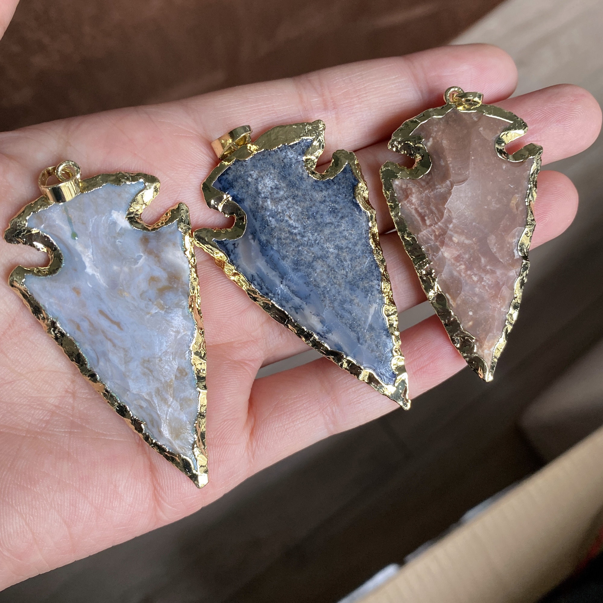 Large Jasper Arrowhead Arrow Head Pendant Charm With Gold | Etsy