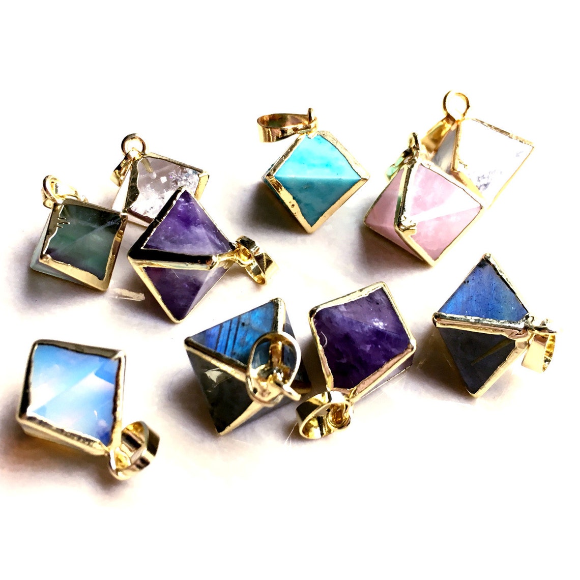 Natural Labradorite Stone Dice Pendant Rose Quartz Opalite | Etsy