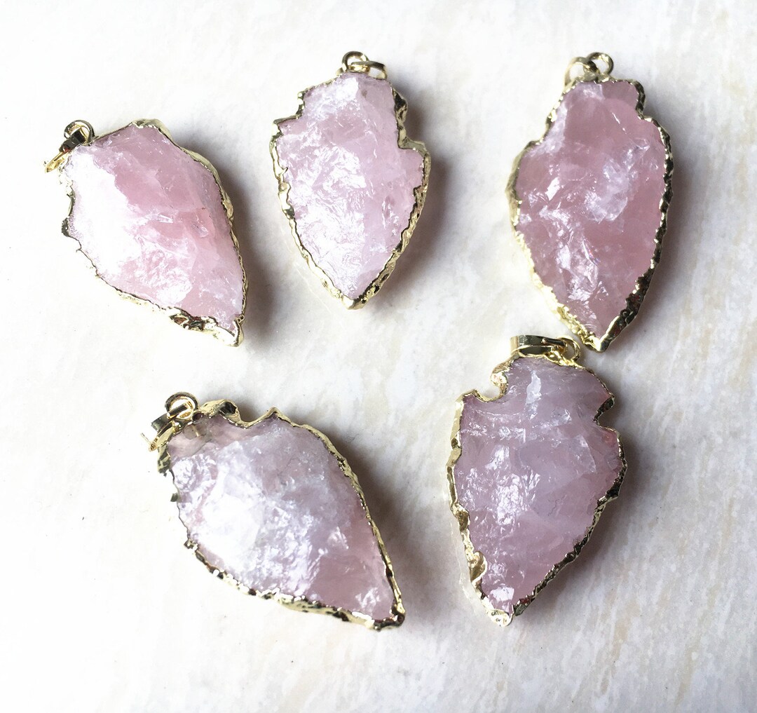 Wholesale Rose Quartz Crystal Arrowhead Pink Stone Arrow Head Pendant ...
