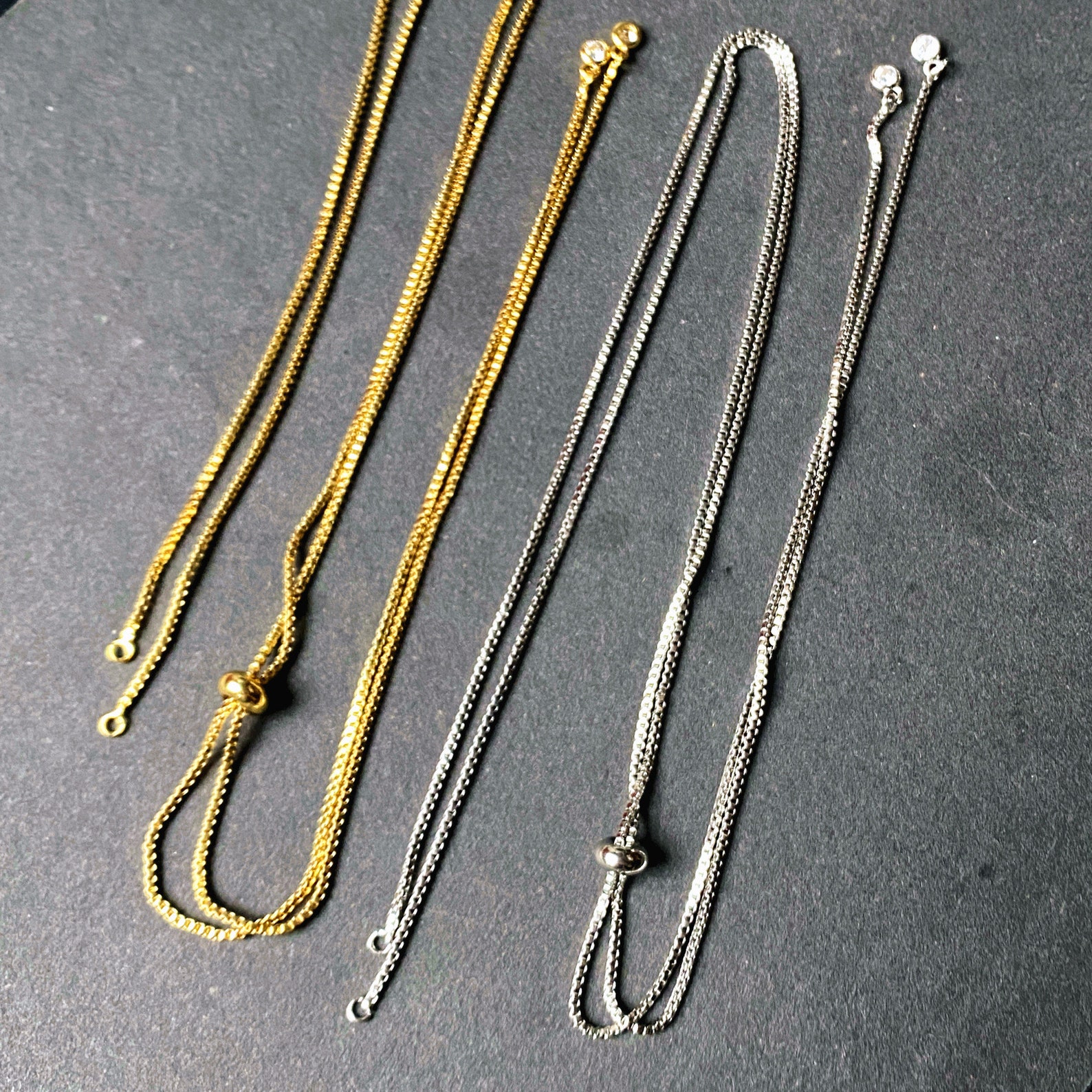 33 Inches Gold Plated Slider Chain Necklace, Silver Plated Box Slider ...
