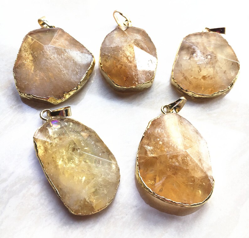 Natural Citrine Point Pendant Necklace // Gold Citrine Druzy | Etsy