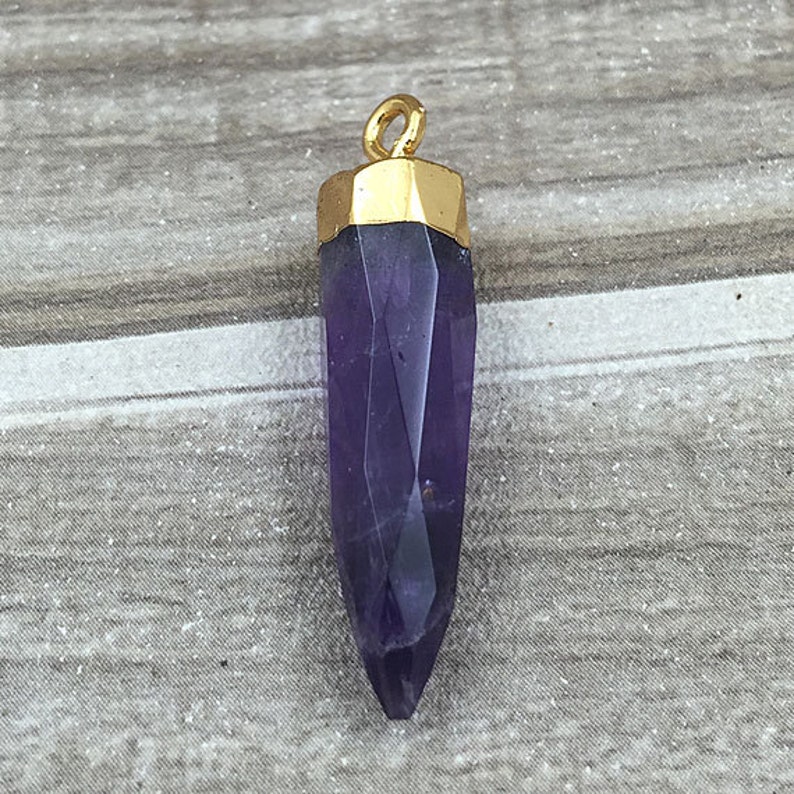 Natural Amethyst Petite Spike Point Pendant Charm With 24k | Etsy