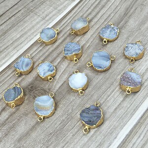 New Beautiful Agate Druzy Druzzy Drusy Round Shaped Double Bail Connector Pendant With Gold ...