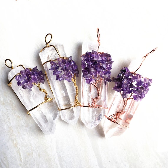 Super Large Rock Crystal Quartz with Amethyst Stone Pendant | Etsy